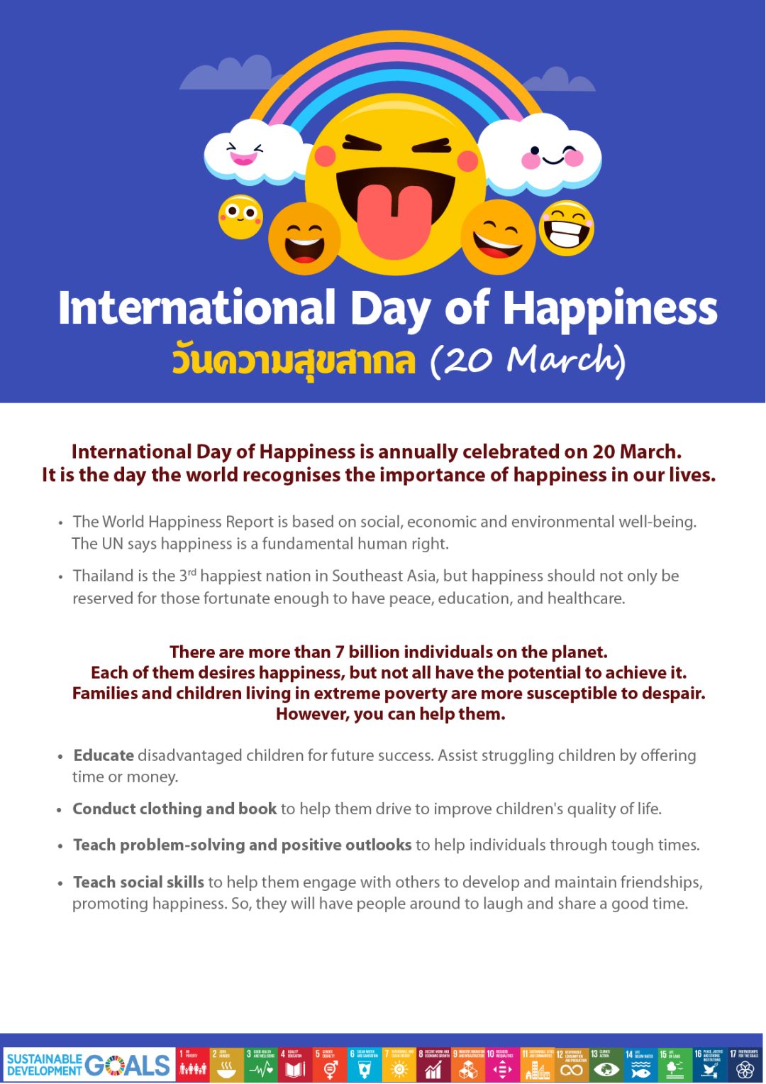 International Day of Happiness is celebrated on 20 March. It is the day ...